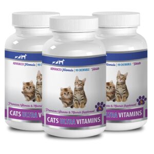 cat Healthy Skin - CAT Ultra Vitamins - Essential Minerals and NUTRIENTS - Immune Support - Hair and Coat Health - cat Vitamin b12 - 3 Bottles (270 Chewable Tablets)