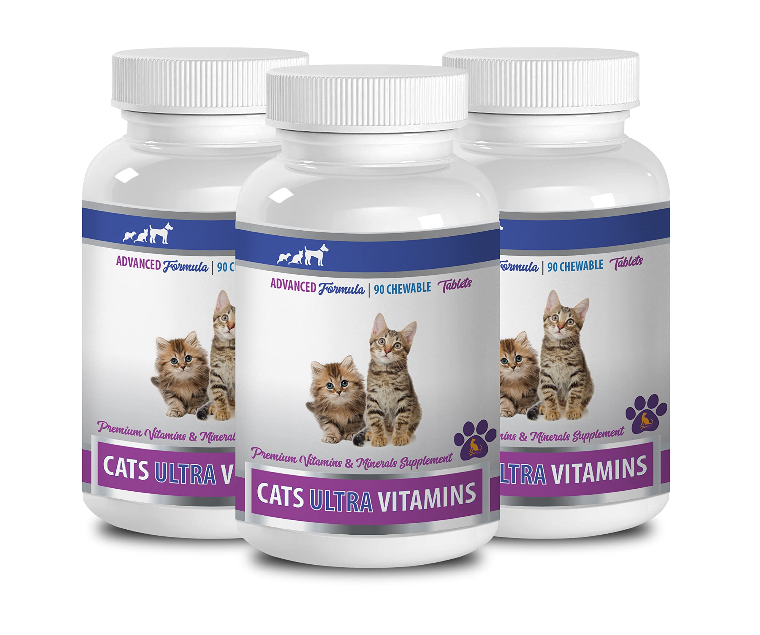 cat Healthy Skin - CAT Ultra Vitamins - Essential Minerals and NUTRIENTS - Immune Support - Hair and Coat Health - cat Vitamin b12 - 3 Bottles (270 Chewable Tablets)