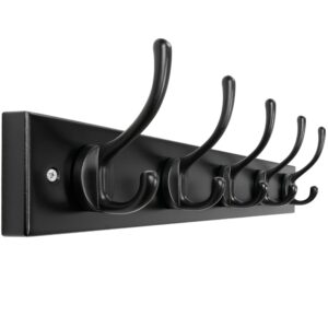 dseap wall mounted coat rack: 16" hole to hole, coat hook hanger with 5 metal hooks for hanging coats towels hats clothes, black