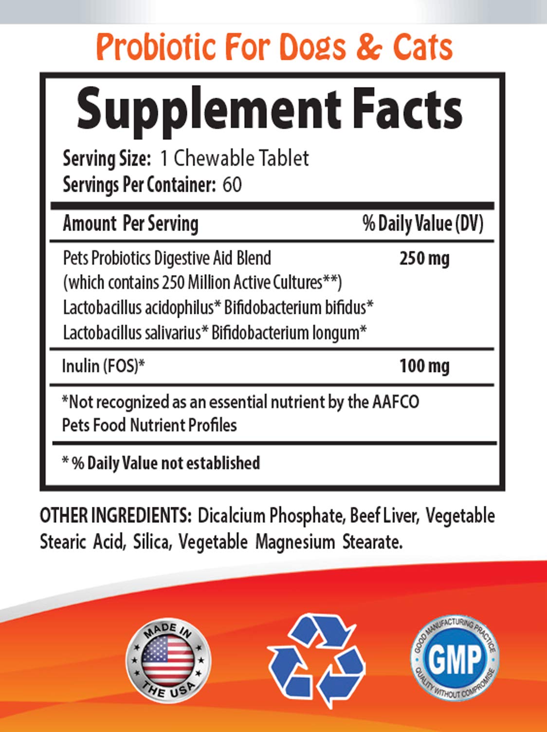 MY LUCKY PETS LLC Dog probiotic Supplement - PET PROBIOTIC - Dogs and Cats - Digestive Boost - GET RID of Bad Breath and Stop Diarrhea - Beef Liver for Dogs - 1 Bottle (60 Treats)