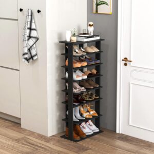 tangkula 8 tiers vertical shoe rack, patented space saving corner shoe rack for 14 pairs, narrow shoe rack for front door entryway