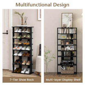 Tangkula 8 Tiers Vertical Shoe Rack, Patented Space Saving Corner Shoe Rack for 14 Pairs, Narrow Shoe Rack for Front Door Entryway