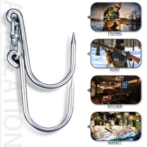 2 Pcs Swiveling Meat Hook Heavy Duty Double Meat Hanger Stainless Steel Butcher Hooks Perfect for Large Animals Fishing Hunting Carcass Hanging Hook Bacon Hook (9 MM)