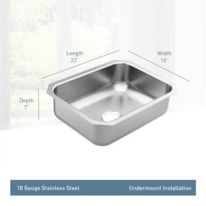 Moen GS18192 18000 Series 23.5-inch 18 Gauge Undermount Single Bowl Stainless Steel Kitchen Sink, 7-inch Depth