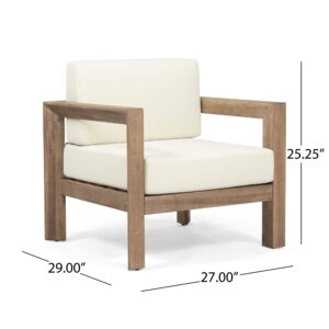 GDFStudio Outdoor 4 Seater Acacia Wood Chat Set, Brown Finish and Beige