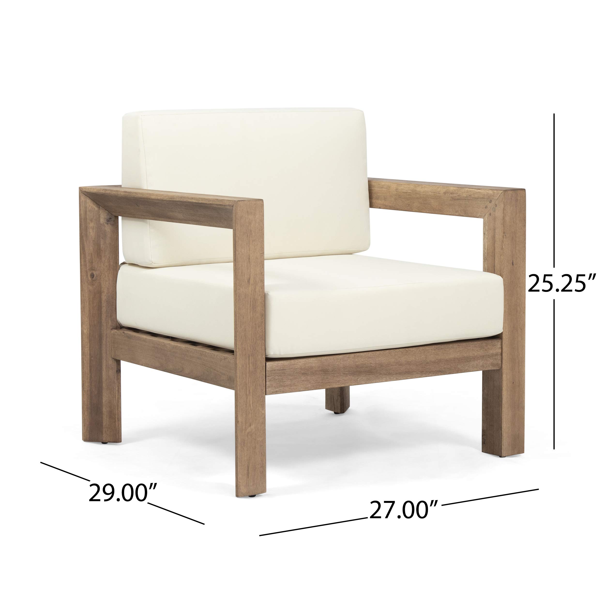 GDFStudio Outdoor 4 Seater Acacia Wood Chat Set, Brown Finish and Beige