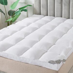 naluka mattress topper twin size, down alternative overfilled white pillow top mattress cover plush super soft 2 inch thick mattress pad