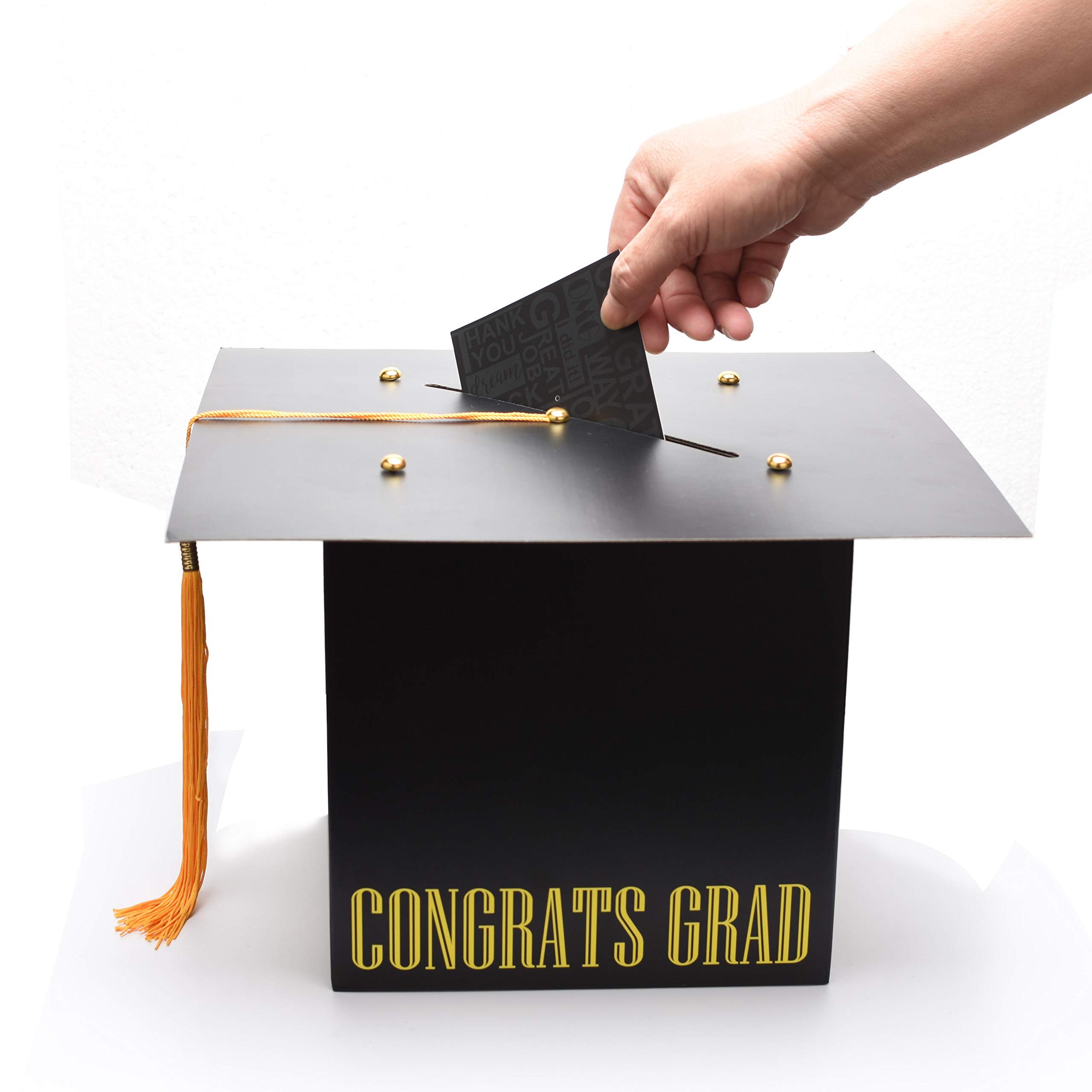 MerryJoyParty Graduation Card Box Graduation Card Holder Original Graduation Cap Shaped Card Box with Real Tassel for Graduation Party Supplies