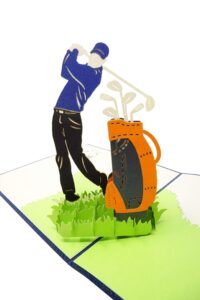 wowpaperart golf - 3d pop up greeting card for all occasions - love, birthday, retirement, congratulations, thank you, get well, fathers, mothers day- fold flat, envelope included (golf player)