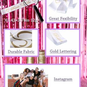 BIEAEIA Bachelorette Party Bride to Be Kit-1 White Double Ribbon Edge Center Cascade Bridal Wedding Veil with Comb,1 Bride to Be Satin Sash, 1 Badge, 1 leg lace. 1 Pink Bride to be glasses