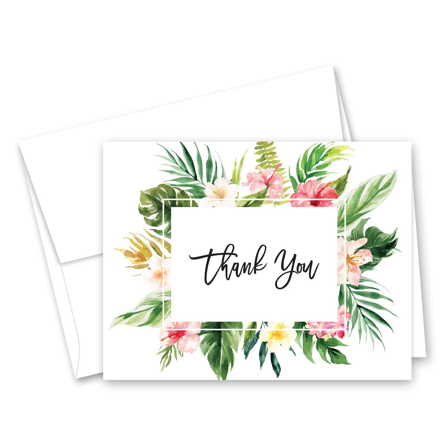 InvitationHouse Tropical Floral Thank You Cards and Envelopes - Set of 50