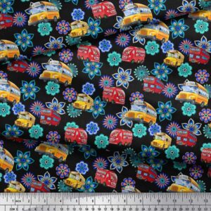 Soimoi Cotton Poplin Black Fabric - by The Yard - 42 Inch Wide - Artistic Floral & School Bus Transport Kids Fabric - Creative and Educational Patterns for Kids' Apparel Printed Fabric