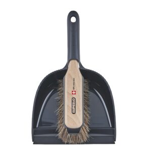 superio handheld comfort grip dustpan and brush set - hand broom with swiss natural horsehair bristles.