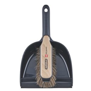 Superio Handheld Comfort Grip Dustpan and Brush Set - Hand Broom with Swiss Natural Horsehair Bristles.