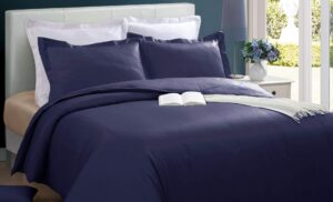 blue ridge home fashions cotton 3 piece button closure-hypoallergenic-machine washable duvet cover set, full/queen(88"x88"), navy