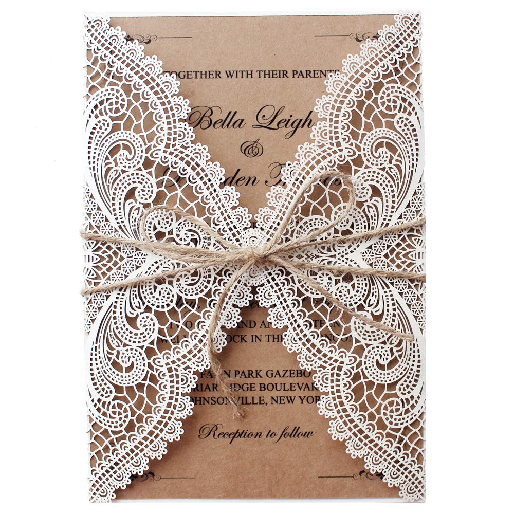 Picky Bride 25 Pcs Rustic Wedding Invitations Cards Vintage Kraft Paper Wedding Invite Cards Envelopes Included 126 x 185 mm - Set of 25 pcs (Blank Invitations)