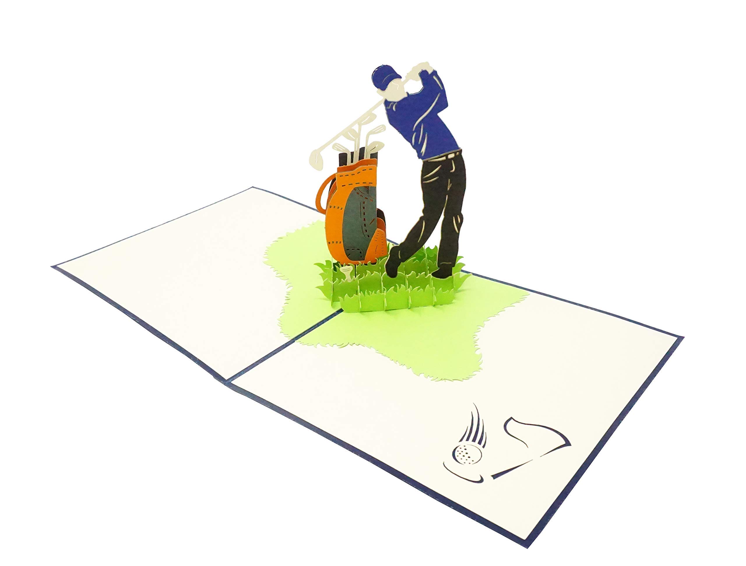 WOWPAPERART Golf - 3D Pop Up Greeting Card for All Occasions - Love, Birthday, Retirement, Congratulations, Thank You, Get Well, Fathers, Mothers Day- Fold Flat, Envelope Included (Golf Player)