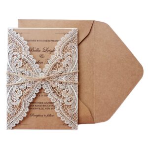 Picky Bride 25 Pcs Rustic Wedding Invitations Cards Vintage Kraft Paper Wedding Invite Cards Envelopes Included 126 x 185 mm - Set of 25 pcs (Blank Invitations)