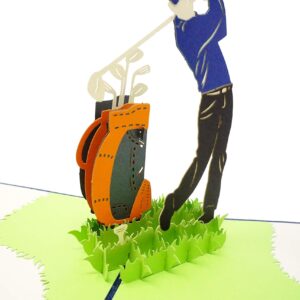 WOWPAPERART Golf - 3D Pop Up Greeting Card for All Occasions - Love, Birthday, Retirement, Congratulations, Thank You, Get Well, Fathers, Mothers Day- Fold Flat, Envelope Included (Golf Player)