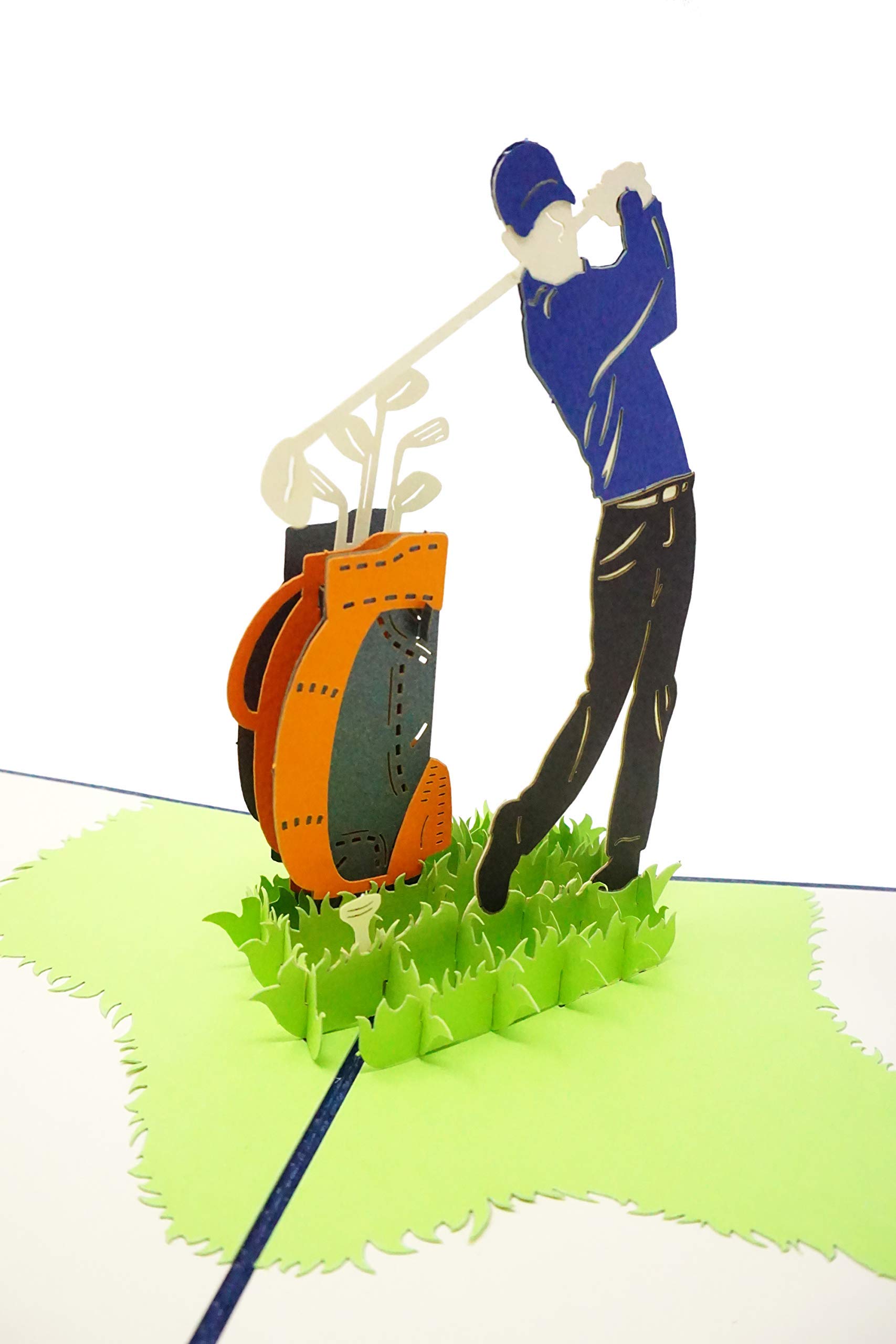 WOWPAPERART Golf - 3D Pop Up Greeting Card for All Occasions - Love, Birthday, Retirement, Congratulations, Thank You, Get Well, Fathers, Mothers Day- Fold Flat, Envelope Included (Golf Player)