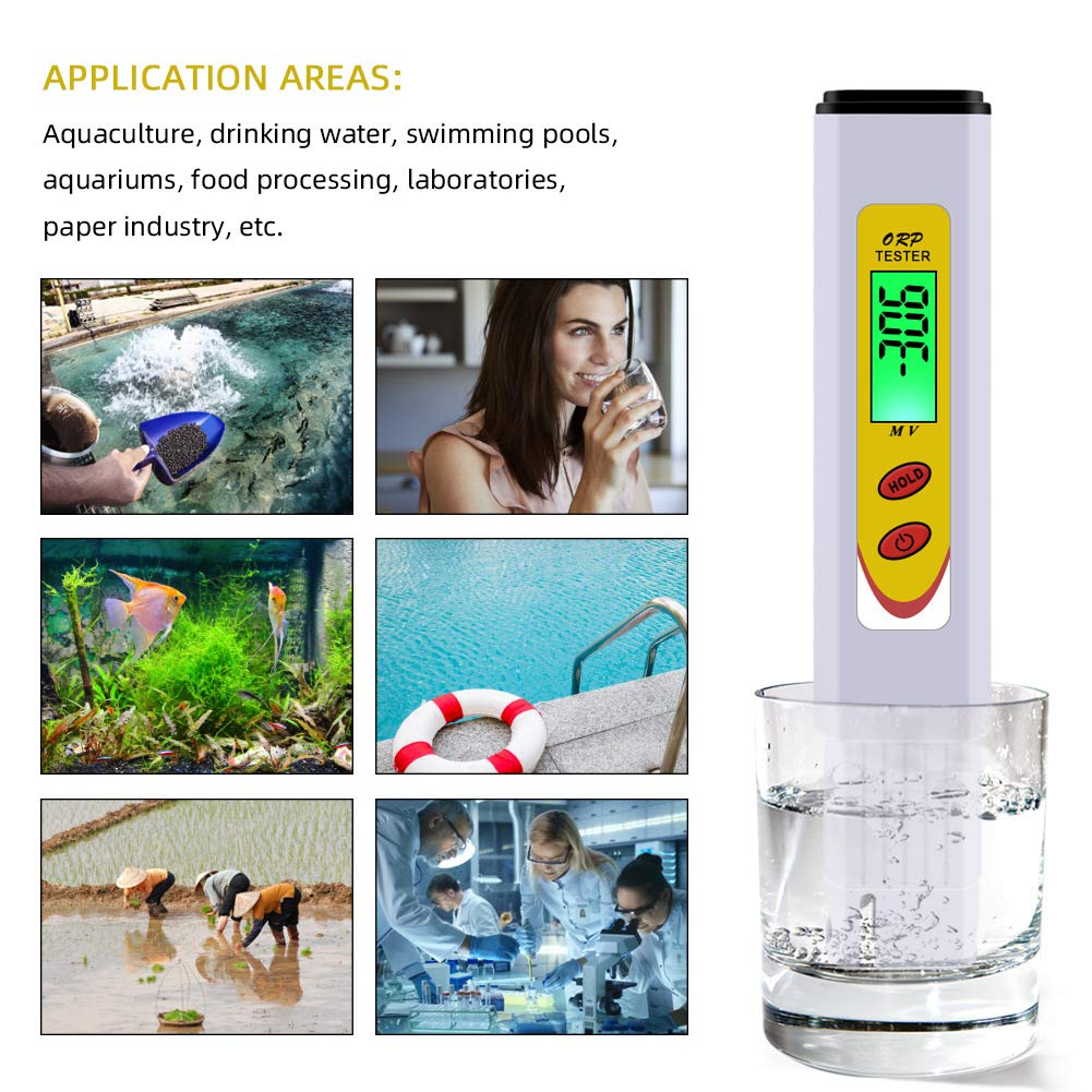 ORP Redox Meter Tester, -1999~1999mV Range, LCD Backlit ORP Meter Water Quality Mater Pen, for Drinking Water, Swimming Pool and Aquarium