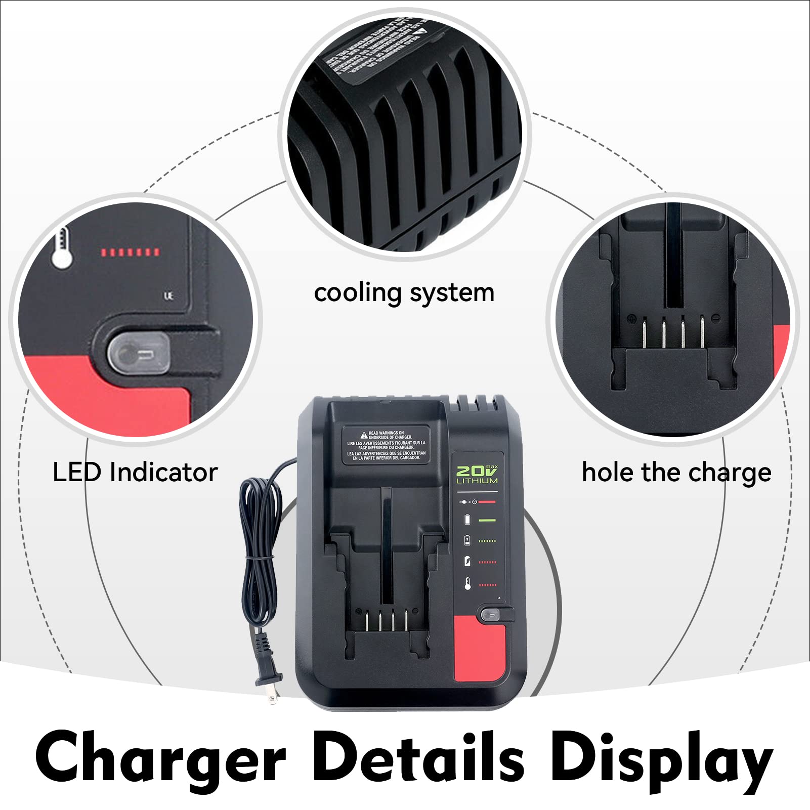 Replacement for Porter Cable 20V Battery and Charger Combo 2-Pack 3.0Ah PCC680L Batteries+PCC692L Charger Compatible with Porter-Cable 20V Lithium-Ion Tools Battery PCC685L PCC680L PCC681L PCC682L PCC