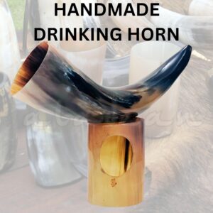 Viking Drinking Horn Mugs 10oz | Handmade Real Horn 9"-12" Cups for Ale Wine Beer Chalice Norse Tankard THOR LOTR Vikings Style Gift for Men - Birthday Christmas Anniversary (Drinking Horn)