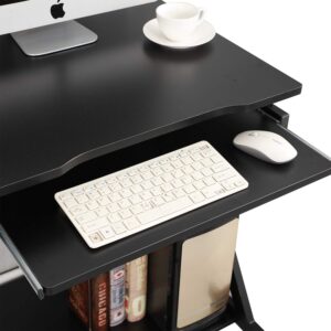 sogesfurniture Small Computer Desk on Wheels, Mobile Computer Desk Small Rolling Work Workstation with Printer Shelf and Keyboard Space Computer Workstation for Home and Office,Black