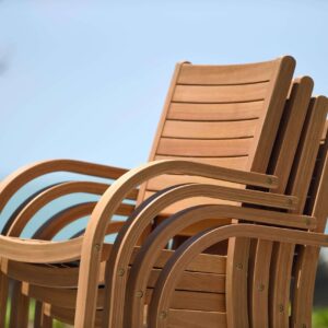 Amazonia Arizona Patio Stacking Chairs | Teak Finish | Durable and Ideal for Indoors and Outdoors (Set of 4), Light Brown