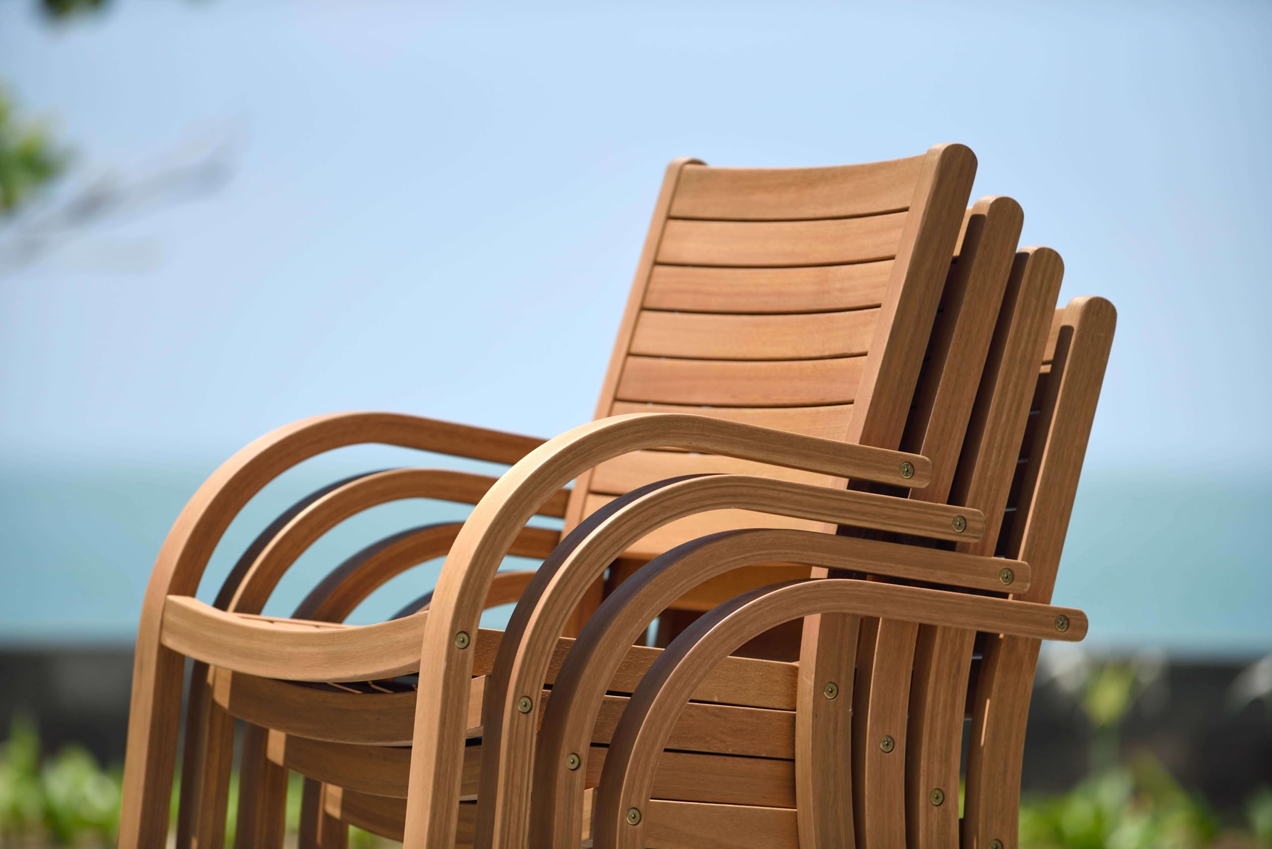 Amazonia Arizona Patio Stacking Chairs | Teak Finish | Durable and Ideal for Indoors and Outdoors (Set of 4), Light Brown