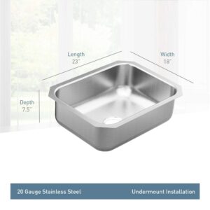 Moen GS20192 2000 Series 23.5-inch 20 Gauge Undermount Single Bowl Stainless Steel Kitchen or Bar Sink