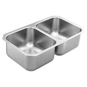 Moen GS18212 1800 Series 31.75-inch 18 Gauge Undermount Double Bowl Stainless Steel Kitchen Sink, Satin Stainless