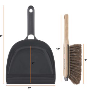 Superio Handheld Comfort Grip Dustpan and Brush Set - Hand Broom with Swiss Natural Horsehair Bristles.