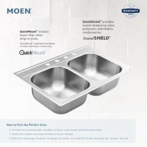 Moen GS18195L 1800 Series 23.5-inch 18 Gauge Undermount Single Bowl Stainless Steel Kitchen Sink Left Drain, Satin Stainless