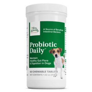 terry naturally animal health probiotic daily - 60 chewable tablets - probiotics for dogs, beneficial intestinal bacteria to maintain healthy gut flora & digestion - canine only - 60 servings