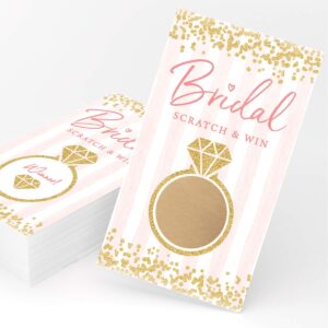 printed party bridal shower games – scratch off raffle cards, fun wedding shower game, pink and gold design, 30 cards & stickers