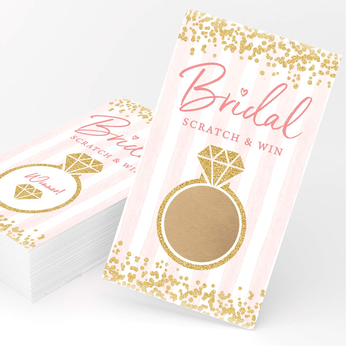 Printed Party Bridal Shower Games – Scratch Off Raffle Cards, Fun Wedding Shower Game, Pink and Gold Design, 30 Cards & Stickers