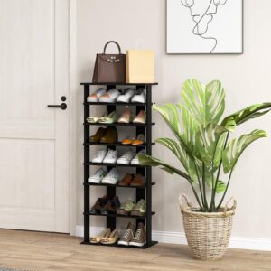 Tangkula 8 Tiers Vertical Shoe Rack, Patented Space Saving Corner Shoe Rack for 14 Pairs, Narrow Shoe Rack for Front Door Entryway