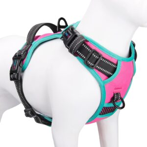 phoepet 2019 upgraded no pull dog harness, reflective adjustable vest, with a training handle + 2 metal leash hooks+ 3 snap buckles +4 slide buckles(l, pink)