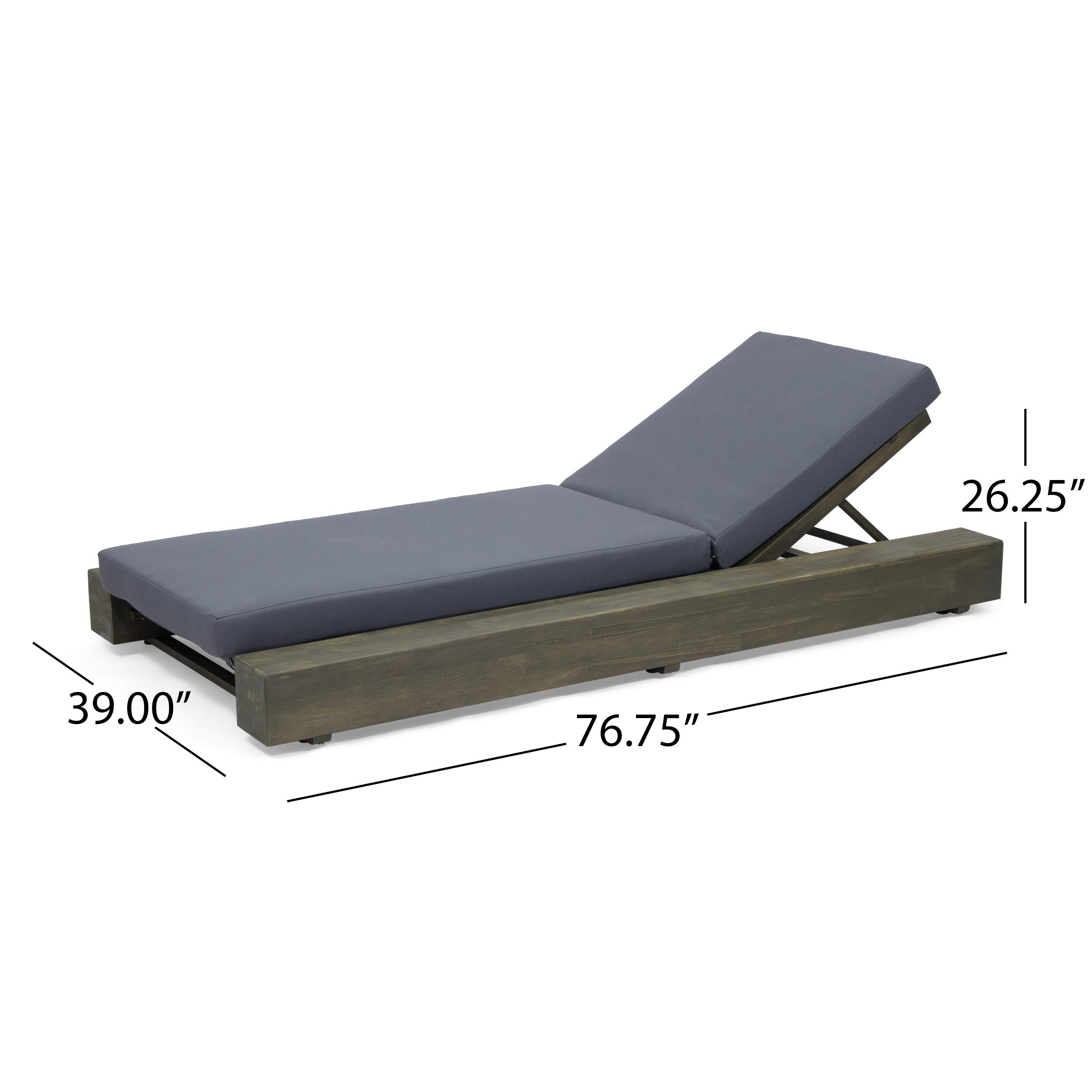 Great Deal Furniture Outdoor Acacia Wood Chaise Lounge and Cushion Sets (Set of 2), Gray and Dark Gray