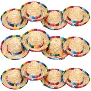 lovebb 12 pack mini sombrero hats 5.9 inch small straw sombreros cinco de mayo hats for kid pet doll themed party decoration (brown)