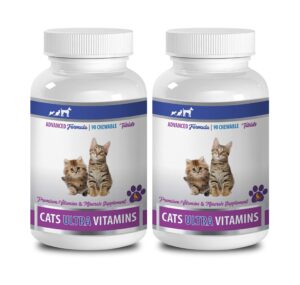 cat vitamins skin and coat - cat ultra vitamins - essential minerals and nutrients - immune support - hair and coat health - biotin for cats - 2 bottles (180 chewable tablets)