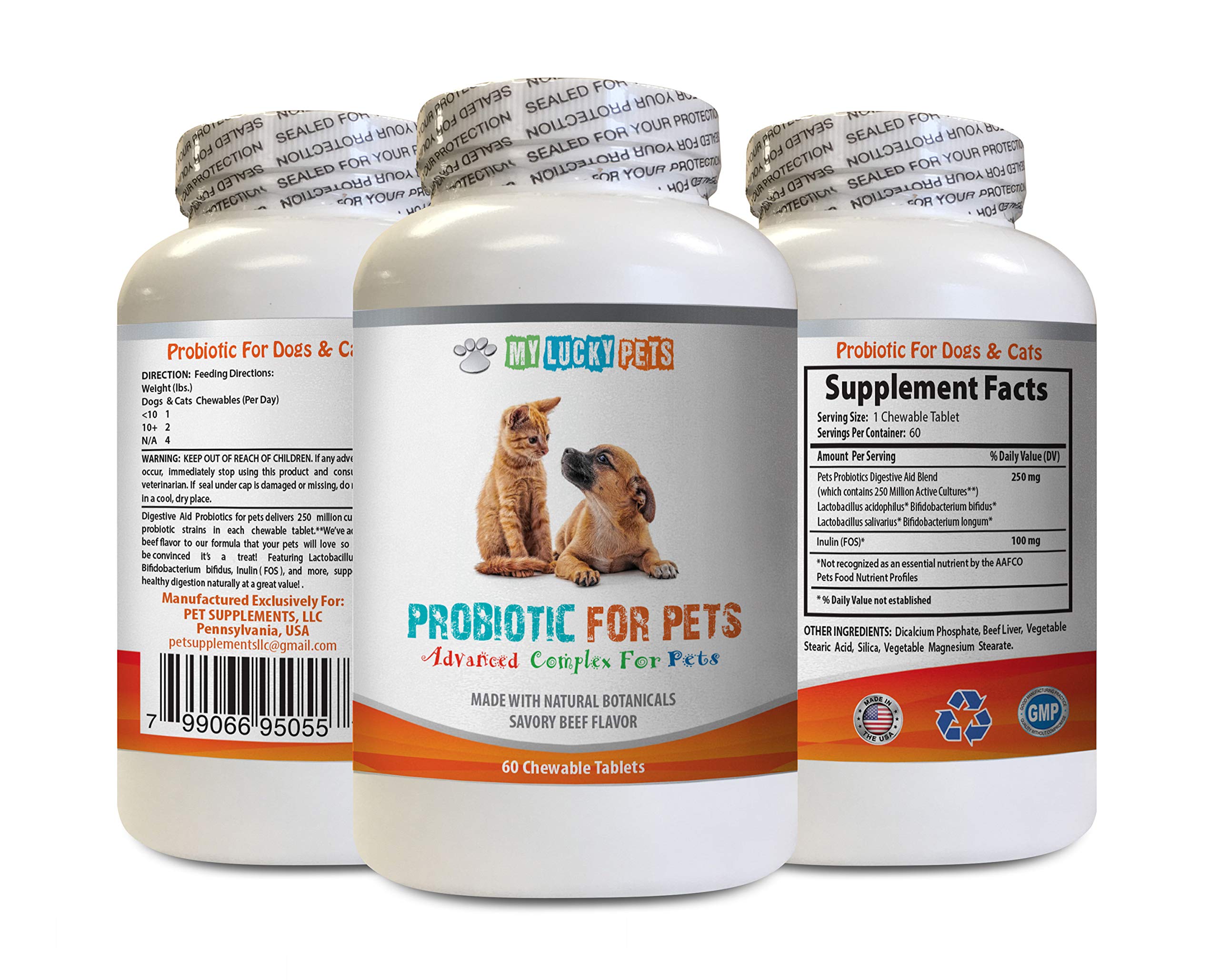 MY LUCKY PETS LLC Dog probiotic Supplement - PET PROBIOTIC - Dogs and Cats - Digestive Boost - GET RID of Bad Breath and Stop Diarrhea - Beef Liver for Dogs - 1 Bottle (60 Treats)