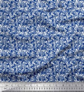 soimoi polyester crepe fabric leaves & floral artistic printed fabric 1 yard 42 inch wide