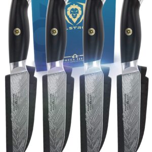 Dalstrong Steak Knife Set - 4 Piece - 5 inch Blade - Omega Series - BD1N-V Hyper Steel Kitchen Knife - G10 Woven Fiberglass Handle - Razor Sharp Knife - Leather Sheath Included