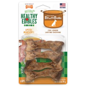 nylabone healthy edibles broth bone natural dog chews long lasting treats ham flavor small/regular - up to 25 ibs. (4 count)