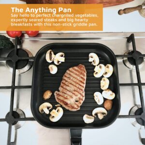 Jean-Patrique The Anything Pan | A square, non-stick griddle pan | Skillet | with detachable handle. Suitable for use with any oven or any stove top | 11.61 x 2.17 x 14.17 inches | From