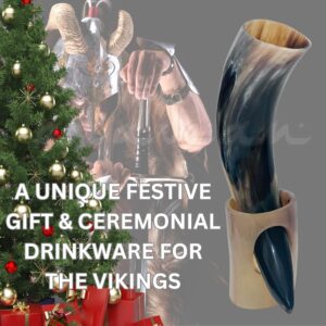 Viking Drinking Horn Mugs 10oz | Handmade Real Horn 9"-12" Cups for Ale Wine Beer Chalice Norse Tankard THOR LOTR Vikings Style Gift for Men - Birthday Christmas Anniversary (Drinking Horn)