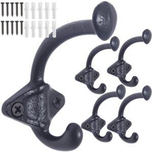 webi rustic coat hooks wall mounted:5 cast iron hooks,heavy duty vintage antique wall hooks for hanging coats,jacket,farmhouse,mudroom,closet,black