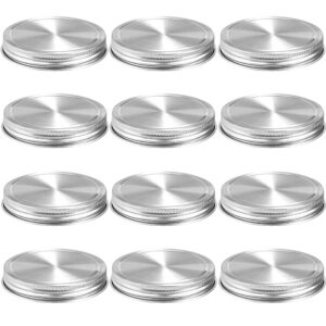 stainless steel mason jar lids,12 pack polished surface,reusable and leak proof,storage caps with silicone seals for wide mouth size jars (12-pack stainless steel lids(wide mouth))